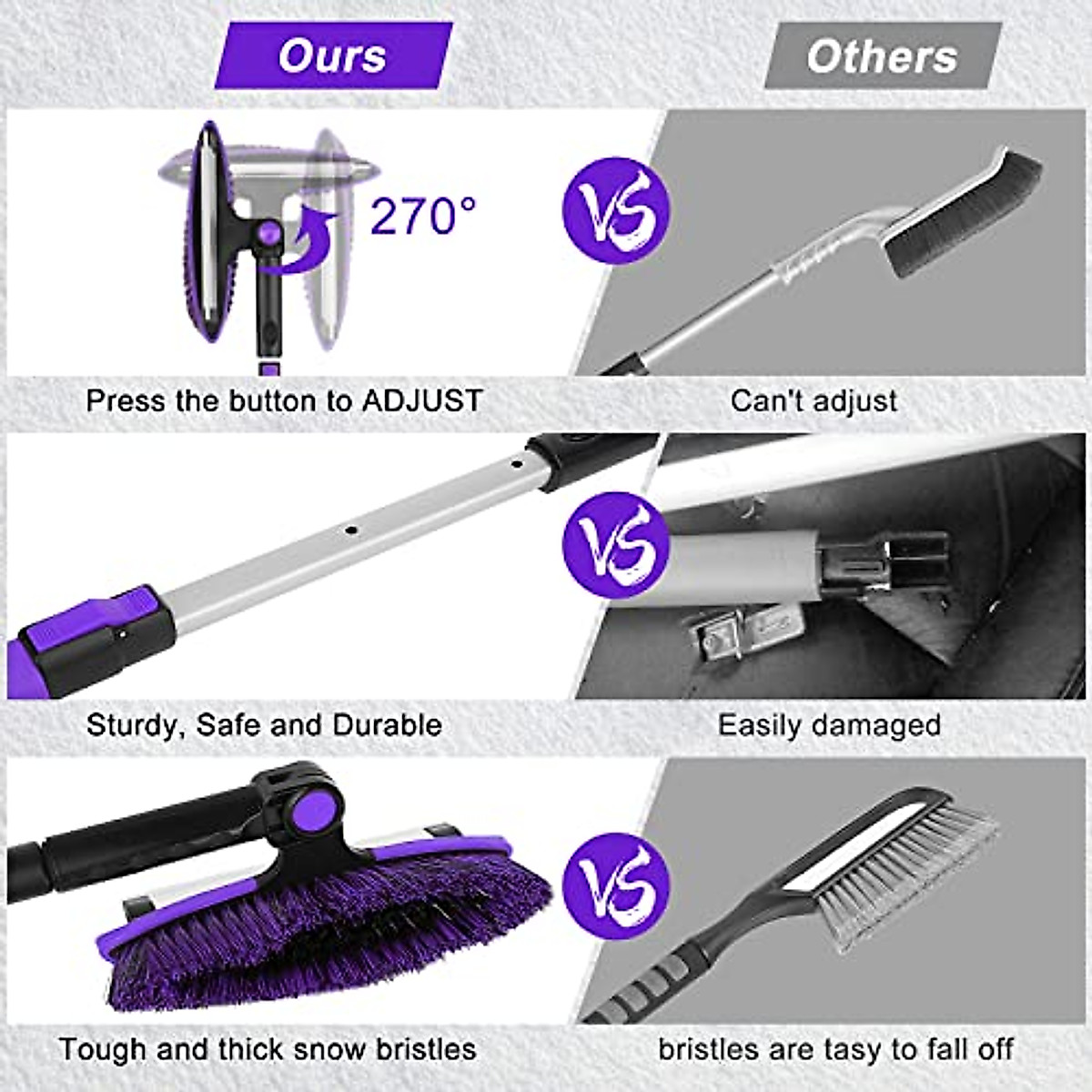 GLLPN Ice Scraper and Snow Brush for Car Windshield with Ergonomic Foam Grip Ergonomic,Winter Windows Scraper for Cars, Trucks, SUVs (31.5" to 39.3")