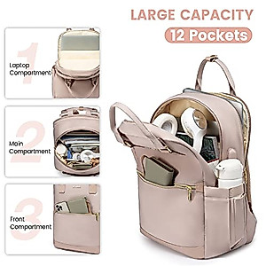LOVEVOOK Laptop Backpack for Women, 15.6 inch Laptop Bag with USB Port, Fashion Work Business backpack purse, Travel Professor Nurse Computer Bagpack, Waterproof Hiking Daypack, Light Pink