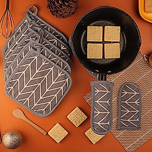 Win Change Heat Resistant Potholders Hot Pads-6 Kitchen Pot Holders Set with 2 Pan Hot Handle Holders Trivet for Cooking and Baking,with Recycled Infill Terrycloth Lining(Grey,8 Piece)