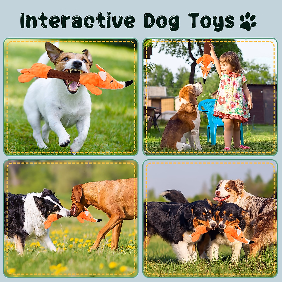 Zuykjeagle Dog Toys for Large Dogs – Interactive Plush Chew Toys with Crinkle Paper for Tug-of-War, Suitable for Small, Medium, and Large Breeds (Fox)