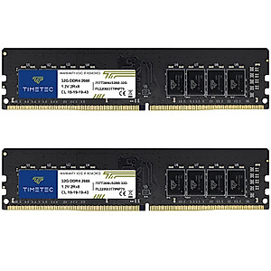 Timetec 64GB KIT(2x32GB) DDR4 2666MHz PC4-21300 Non-ECC Unbuffered 1.2V CL19 2Rx8 Dual Rank 288 Pin UDIMM Desktop PC Computer Memory RAM Module Upgrade (64GB KIT(2x32GB))