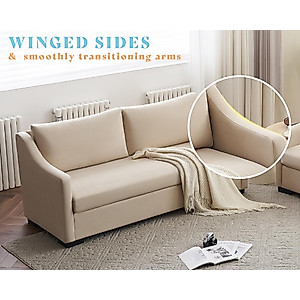 AMERLIFE Modern Sofa,Comfy Sofa Ottoman with Slope Armrests, Comfy Sofa Couch for Living Room, Apartment, Lounge Room (Beige)