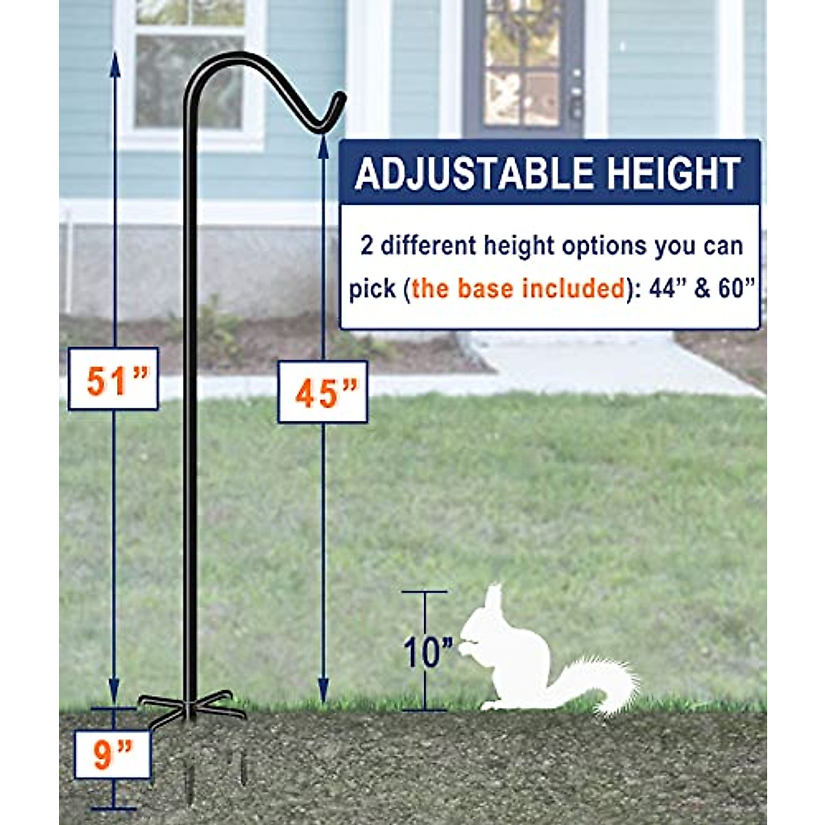 Eazielife Shepherds Hook for Outdoor Bird Feeders Pole 60 Inch Tall, Adjustable Heavy Duty Garden Hanger Stake Pole with 5 Prong Base, Shiny Black (2 Packs)