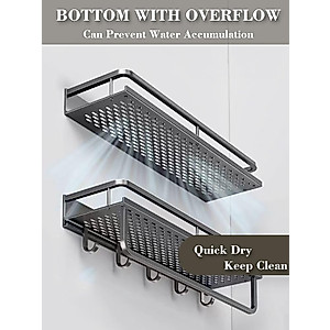 Z metnal Shower Shelves with Towel Bar & Hooks, Small Floating Wall Shelves for Kitchen, Adhesive Shower Caddy Organizer Basket, 16 inch, No Drilling or Wall Mounted, Black,2 pcs