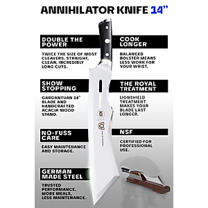 Dalstrong Heavy Duty Butcher Breaking Knife - 14 inch Cleaver Knife - Gladiator Series R - The 'Annihilator' - 7CR17MOV High Carbon Steel - Razor Sharp - G10 Handle - w/Stand & Sheath - NSF Certified