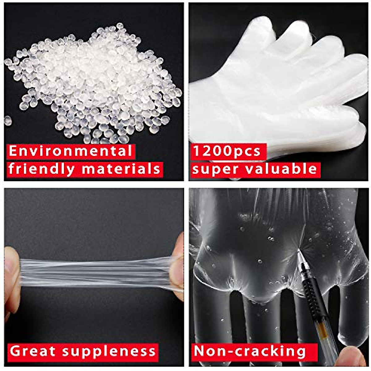 BYMORE 1200 Pcs Disposable Plastic Gloves Bulk, BPA & Latex Free Poly Gloves for Kitchen Food Handling Cooking Cleaning