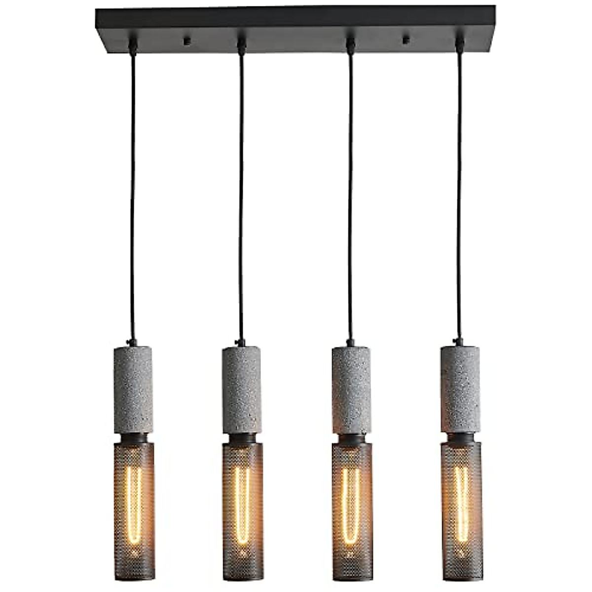 ADCTHOME 4-Light Concrete Linear Pendant Light with a Metal Mesh Shade,Modern Industrial Hanging Cement Pendant Lighting for Kitchen Island Bedroom Living Room Dining Room Light Fixture
