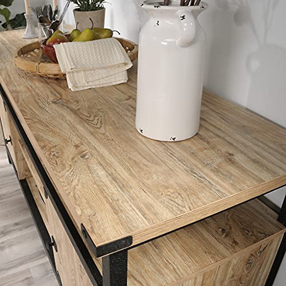 Sauder Steel River TV Stand with Doors, L: 60.24" x W: 19.09" x H: 29.72", Milled Mesquite Finish