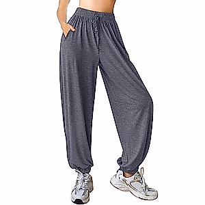 ASIMOON Grey Sweatpants for Women with Pockets Lightweight Loose-Fitting Jogger Pants Drawstring Running Workout Harem Pants