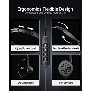 FEABASK USB Headset with Microphone for PC Laptop - Wired Computer Headphones with Noise Cancelling Microphone for Home Office Online Class Skype Zoom Meetings,in Line Mute Controls