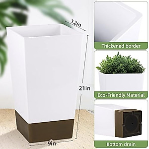 QCQHDU 21 inch Large Tall Taper Planters for Indoor & Outdoor Plants, 2 Pack Durable Plant-Flower-Tree Pots for Front Porch Patio Living Room Home Garden Decor