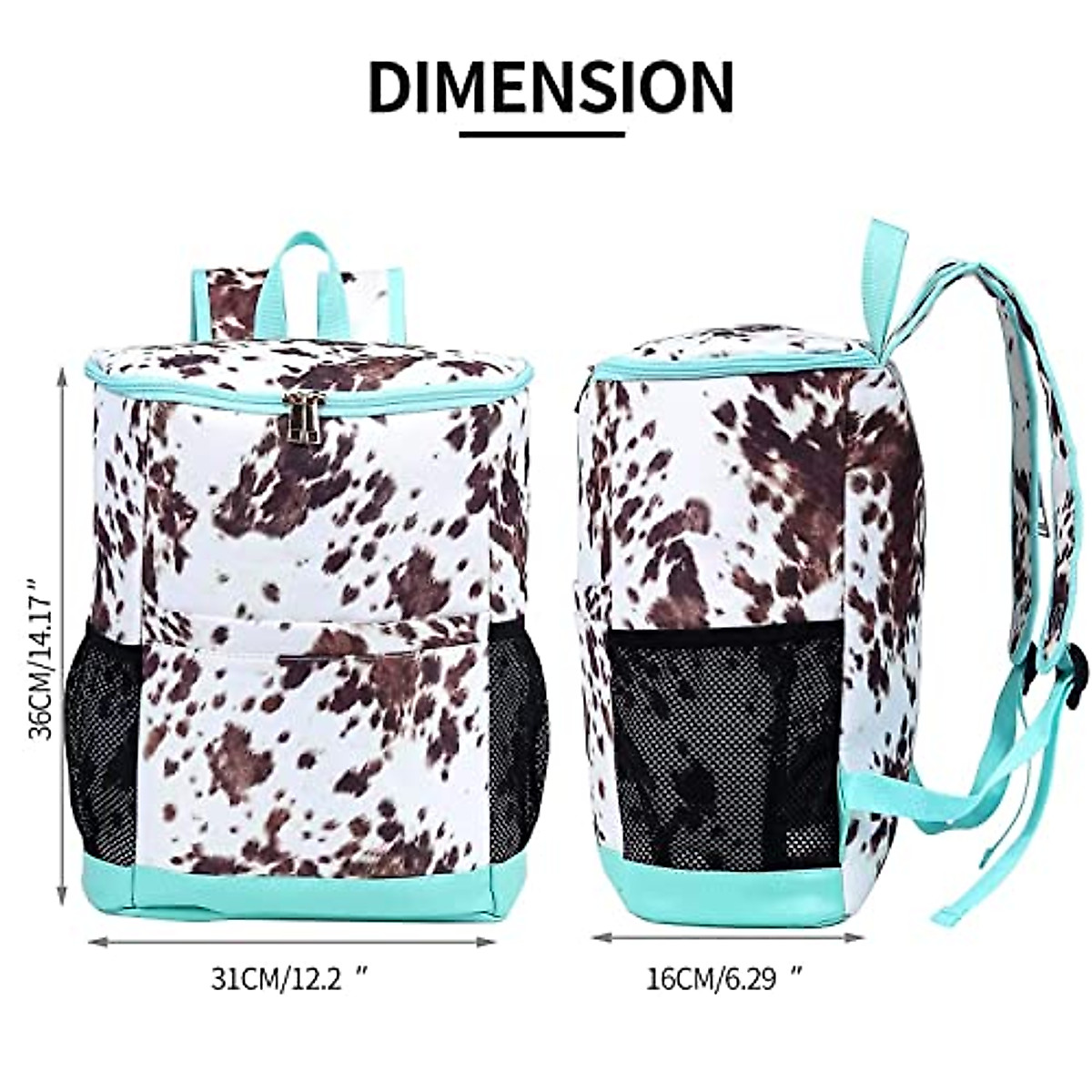 Cooler Backpack Women Cow Leak Proof Backpack Cooler Bags Lightweight Soft Lunch Backpack with Cooler Compartment,Wine Cooler for Hiking Camping,24 cans…