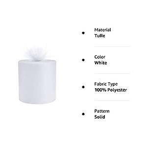 Tulle Fabric Roll, 6” by 200 Yards (600FT) Tulle Organza Fabric Spool for DIY Tutu Skirt Baby Shower Decor Wedding Backdrop Crafts Birthday Party Supplies (White)