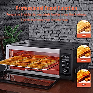 Air Fryer Toaster Oven Combo, Fabuletta 10-in-1 Countertop Convection Oven, Oil-Less Air Fryer Oven Fit 13" Pizza, 9 Slices Toast, 5 Accessories, 1800W, Dehydrate, Reheat, Bake (Black)