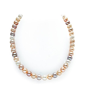 The Pearl Source 14K Gold 8-9mm AAA Quality Multicolor Freshwater Cultured Pearl Necklace for Women in 16" Choker Length