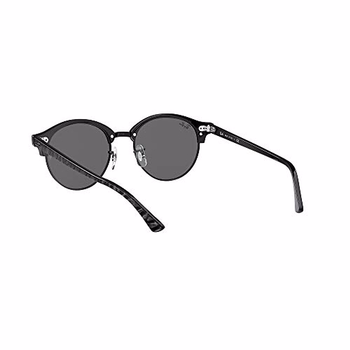 Ray-Ban RB4246 Clubround Round Sunglasses, Wrinkled Black On Black/Dark Grey, 51 mm