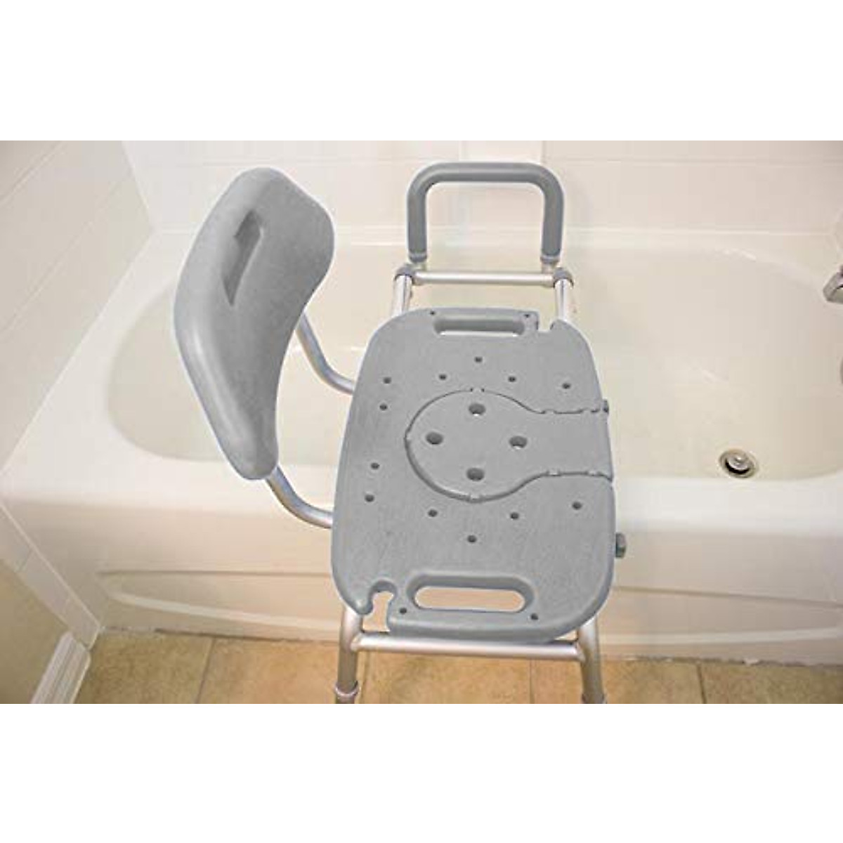 Sliding Shower Chair HydroGlyde Premium Heavy Duty, Padded Bathtub Transfer Bench with Cut Out Seat, for Bath Tub, Adjustable Legs, and Safety Belt, Quick Tool-Less Assembly, Gray