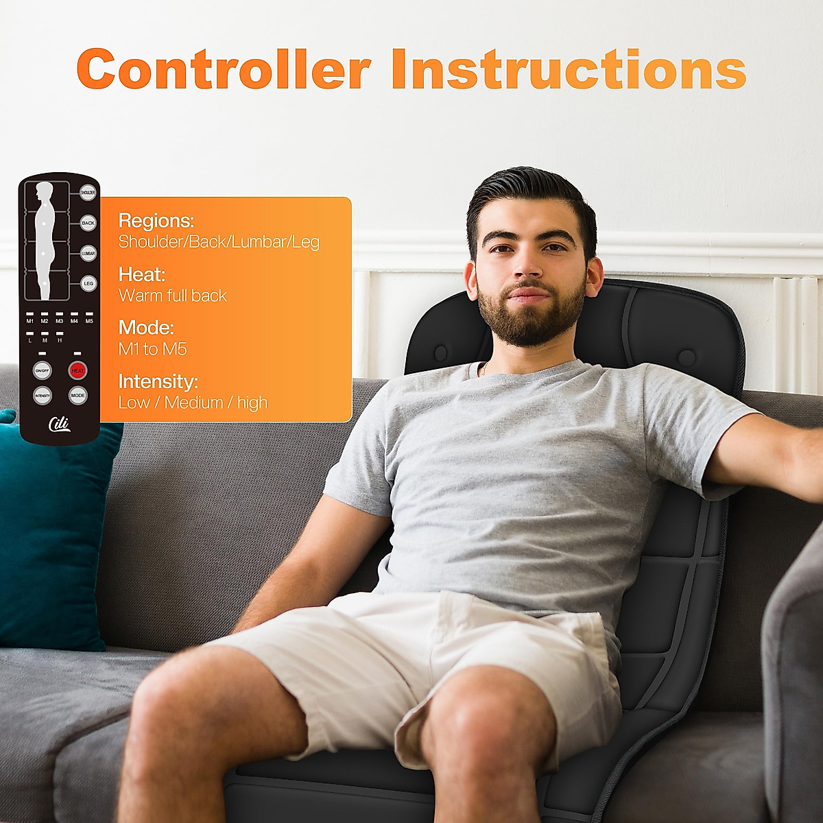 CILI Massage Mat Full Body,Massager Chair Pad,10 Vibration Motors & 5 Massage Modes,Back Massager for Bed,Massage Mattress Pad for Back,Heating Pad with Auto Shut Off, Gifts for Men,Women,Black