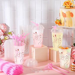 Vesici 48 Sets Bachelorette Party Cups 16 oz Bachelorette Party Decorations Rose Gold Ring Finger Reusable Cups Plastic Cups with 48 Lids 100 Straws for Bridal Shower Bridesmaid Party Gifts