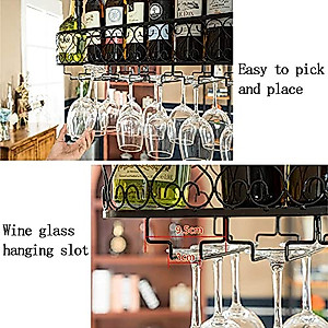 LAJUU Wine Racks,Wine Glass Holder with Guardrail,Hanging Wine Glass Rack Stemware Holder Wrought Iron,Wine Bottle Holder for Shelf Adjustable Height for Bars Restaurants Kitchens/Black/120 * 25Cm
