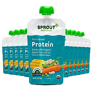 Sprout Organic Baby Food, Stage 3 Pouches, Sweet Pea Carrot Corn and White Bean, 4 Oz Purees (Pack of 12)