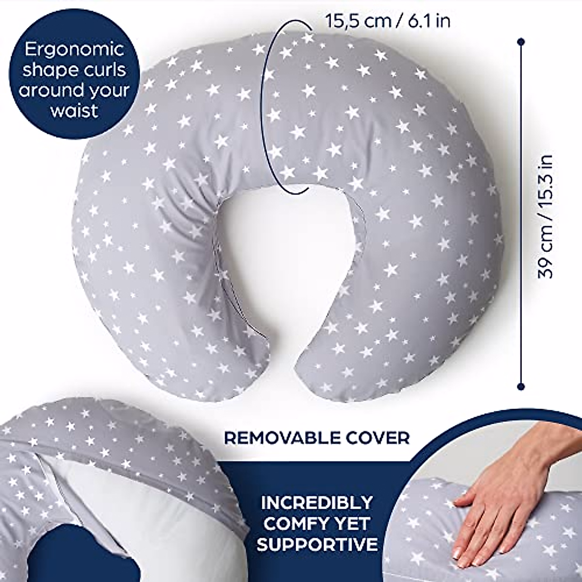 Niimo Nursing Pillow for Breastfeeding - Multifunctional Breast Feeding Pillows for Mom, Nursing Pillows for Breastfeeding, Baby Support, Breastfeeding Pillows, Removable Cover, Grey Star White