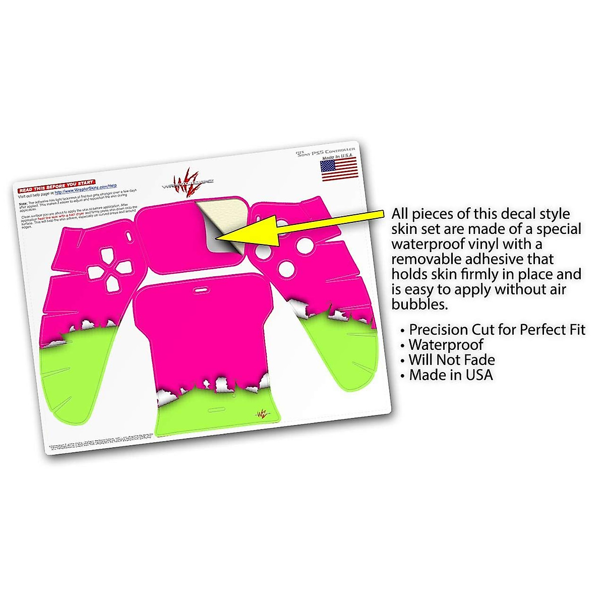 WraptorSkinz Skin Wrap compatible with Sony PS5 DualSense Controller Ripped Colors Hot Pink Neon Green (CONTROLLER NOT INCLUDED)