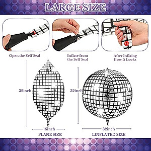 6 Pcs 32 Inch Big Disco Ball Balloon 70s Disco Balloons Disco Party Decoration Large 4D Silver Metallic Disco Balloon Giant Mirror Disco Balloon for 70s Disco Dance Birthday Wedding Graduation
