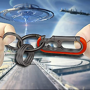 LDJZON Heavy Duty Key Chain Bottle Opener Quick Release Car Keychain with 4 Key Rings for Men and Women (Dark Grey&Orange)