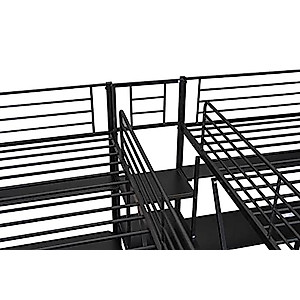 ATY Twin Over Twin Bunk Bed with 2 Desks and Shelves, 4-in-1 Metal Bedframe w/ 3 Storage Staircase & Safety Guardrail, Maximum Space Design, for Kids Bedroom, Dorm, Guestroom, Black