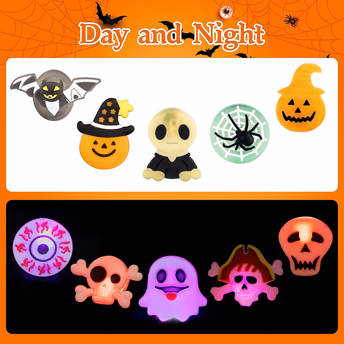 Ouddy Life 50Pcs Halloween Light up Rings for Kids, Glow in the Dark LED Flash Finger Lights Non-Candy Fillers Toys for Trick or Treat Prizes Party Favors Goodie Bag Stuffers