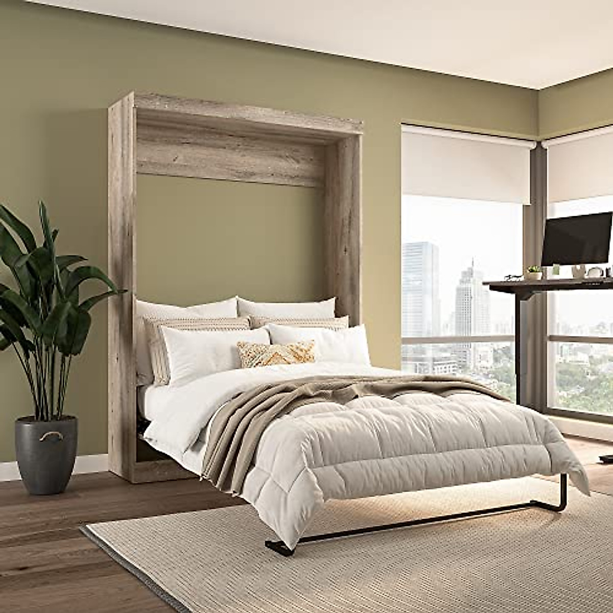 BESTAR Pur Murphy, Space-Saving Wall Bed for Multipurpose Guest Room or Home Office, Full, Rustic Brown