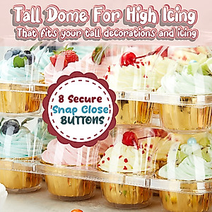 (12 Pack x 20 Sets) Gencywe Stackable Cupcake Carrier with 240 Pack Cupcake Liners, Plastic Cupcake Boxes Holders for 12 Cupcakes, High Tall Dome Lid Cupcake Containers, Clear Disposable Cupcake Trays