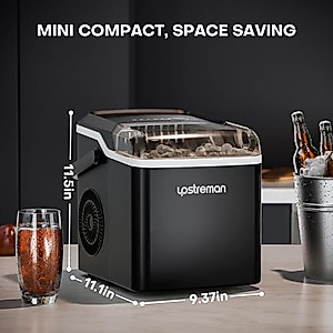 Upstreman Y90 Countertop Ice Maker, Self-Cleaning Ice Cube Maker Machine, Max 26Lbs/Day, 9 Ice Cubes Ready in 6 Mins, Portable Bullet Ice Maker for Home, Kitchen, Office, Party