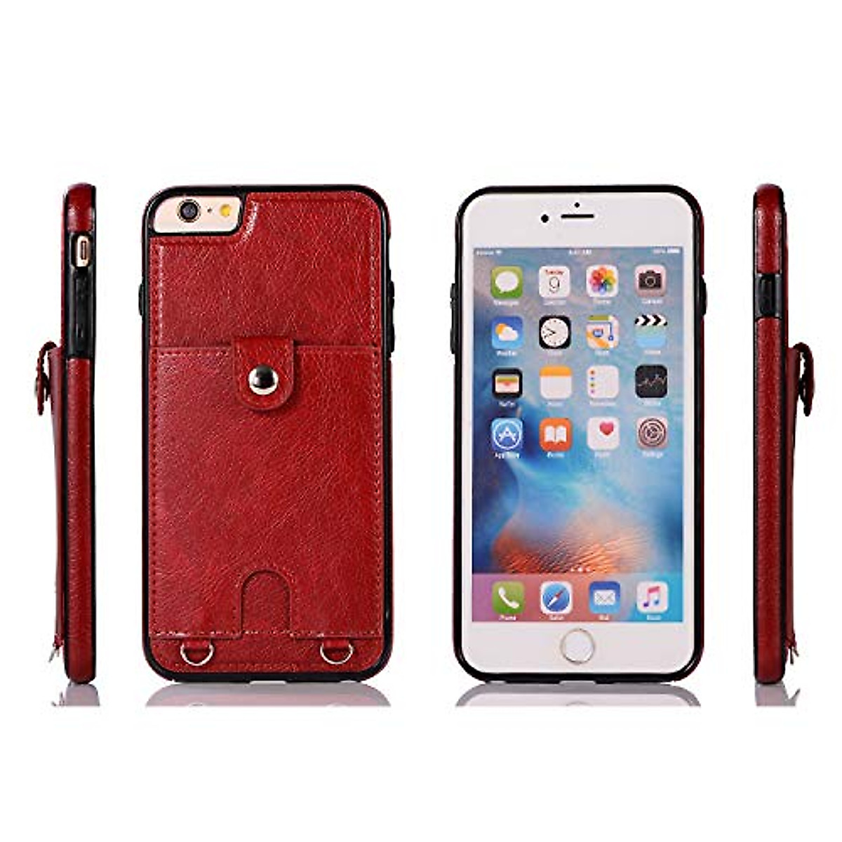 Jaorty PU Leather Wallet Case for iPhone 6 Plus/6S Plus Necklace Lanyard Case Cover with Card Holder Adjustable Detachable Anti-Lost Neck Strap for 5.5 inch Apple iPhone 6 Plus,iPhone 6S Plus,Brown