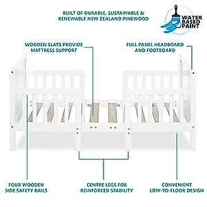 Dream On Me Hudson 3 In 1 Convertible Toddler Bed In White, Greenguard Gold Certified, JPMA Certified, Non Toxic Finishes, Made of Sustainable New Zealand Pinewood