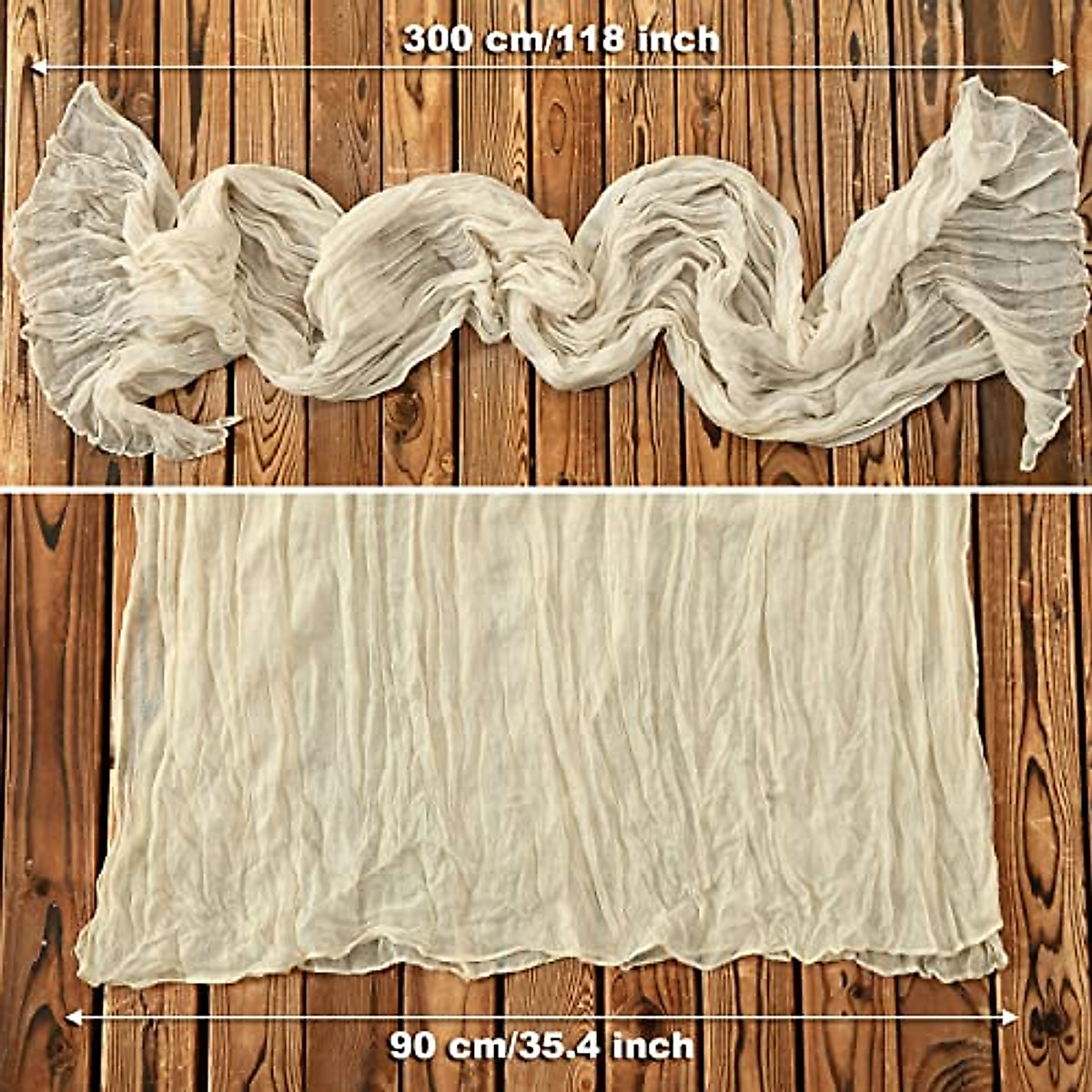 Cheesecloth Table Runner Wedding Table Runner Vintage Gauze Table Runner Boho Tablecloth, 35 x 120 Inch (Beige, 12 Pcs)