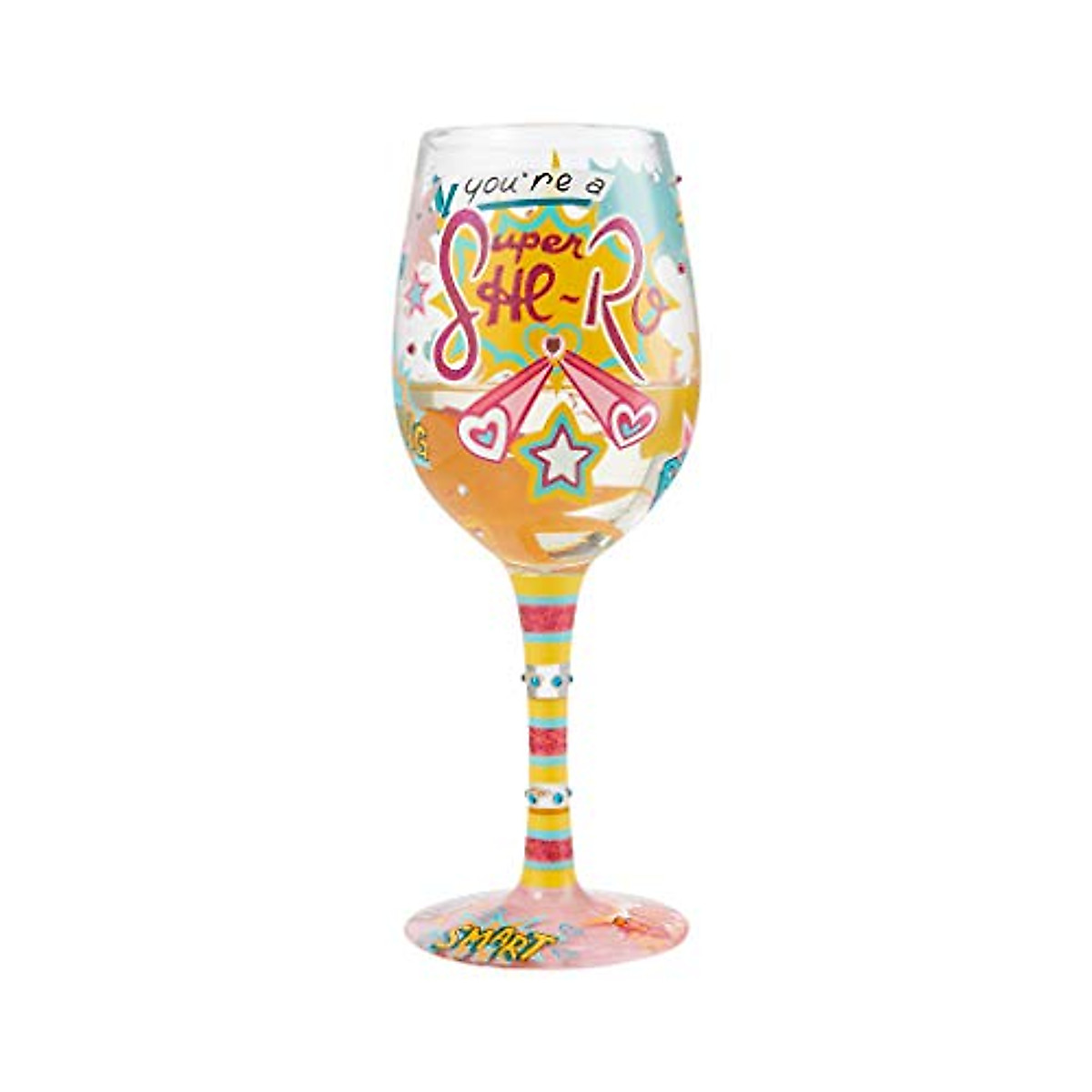 Enesco Designs by Lolita You're a Super She-Ro Artisan Hand-Painted Wine Glass, 15 Ounce, Multicolor