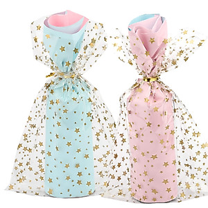 COQOFA 100 Pcs Star Printed 5"X 7" Gift Wrap Cello Cellophane Treat Bags Party Favor bags Clear Candy Cookie Bags Plastic Poly Goodie Storage Bags with Twist Ties for Bakery,Birthday, Wedding ,Party Decorations (Gold)