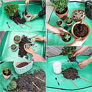 Plant Repotting Mat for Garden, 2 Pcs Waterproof Potting Mat Foldable Indoor Plant Mat Portable Square Gardening Mat Potting Tray with 6 Pcs Mini Garden Tools Set for Plant Lovers Gardening Gifts