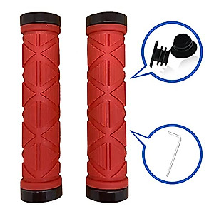 Bike Handlebar Grips, Double Lock-on Bicycle Handle Bar, Soft Non-Slip-Rubber Hand Grip Comfortable Ergonomic for BMX, Mountain, MTB, Beach Cruiser, Scooter, Folding Bike (Double Lock-Red)