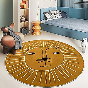 USTIDE Large Lion Play Mat 5.2ft, Super Soft Animal Kids Carpet Round Boys Girls Bedroom Rug Nursery Rug Kids Rug