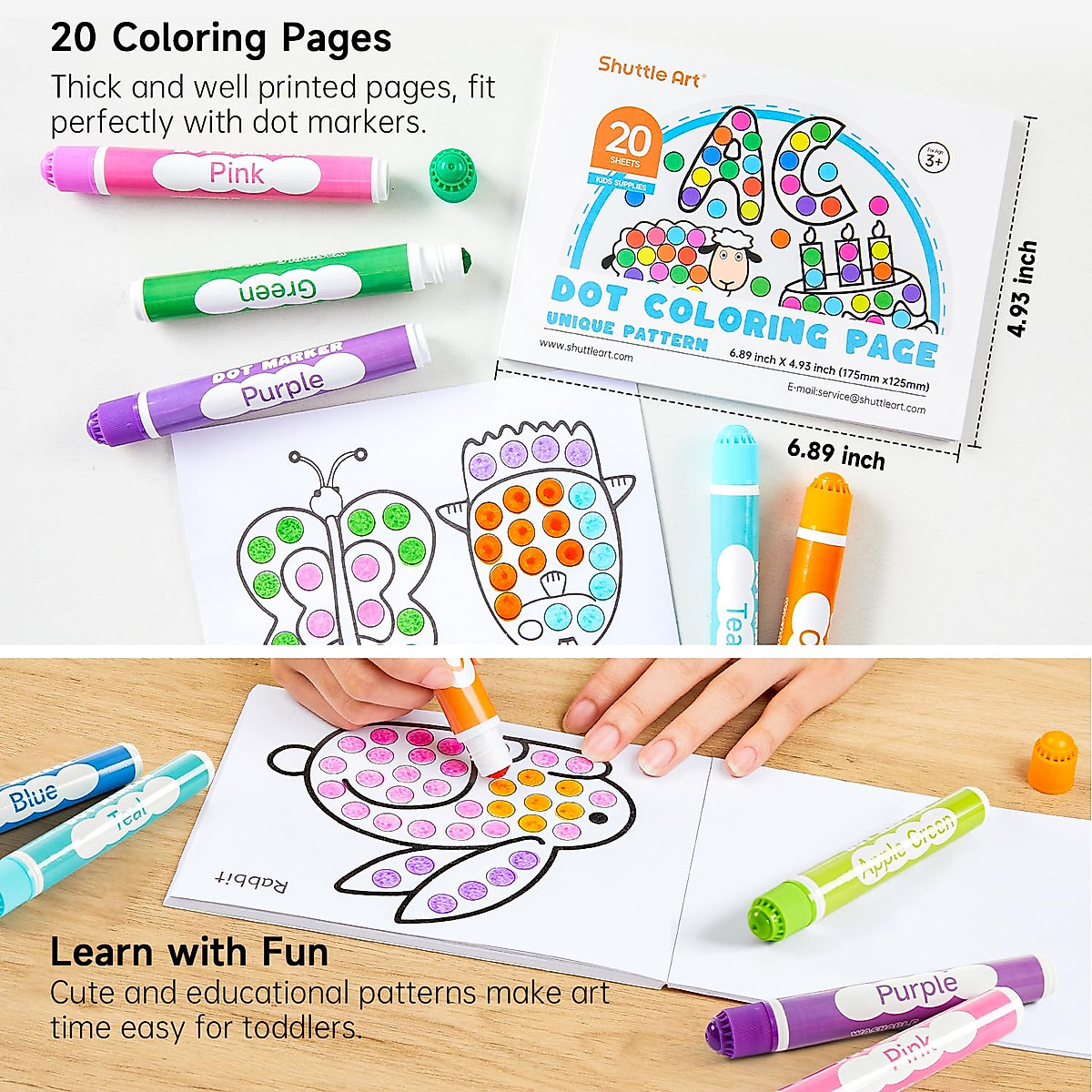 Shuttle Art Washable Dot Markers 36 Colors with Free Activity Book, Fun Art Supplies for Kids Toddlers and Preschoolers, Non Toxic Water-Based Paint Daubers, Dot Art Markers