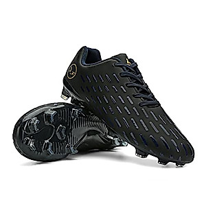 TOLLN Men Firm Ground Outdoor Soccer Cleats Youth Football Shoes SC22035-Black-41