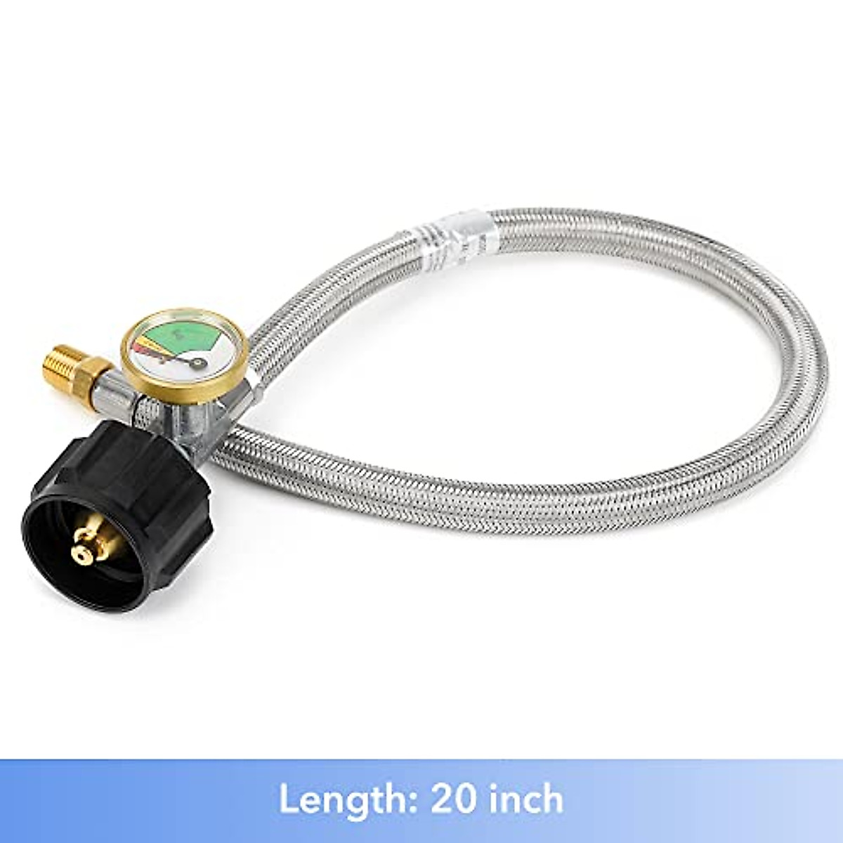 Stanbroil Horizontal Two Stage Propane Regulator - 20" RV Propane Pigtail Stainless Steel Braided Hose with Gauge