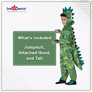 Dress Up America T-Rex Costume for Kids - Dinosaur Costume for Boys and Girls - Green Dino Jumpsuit (Small)