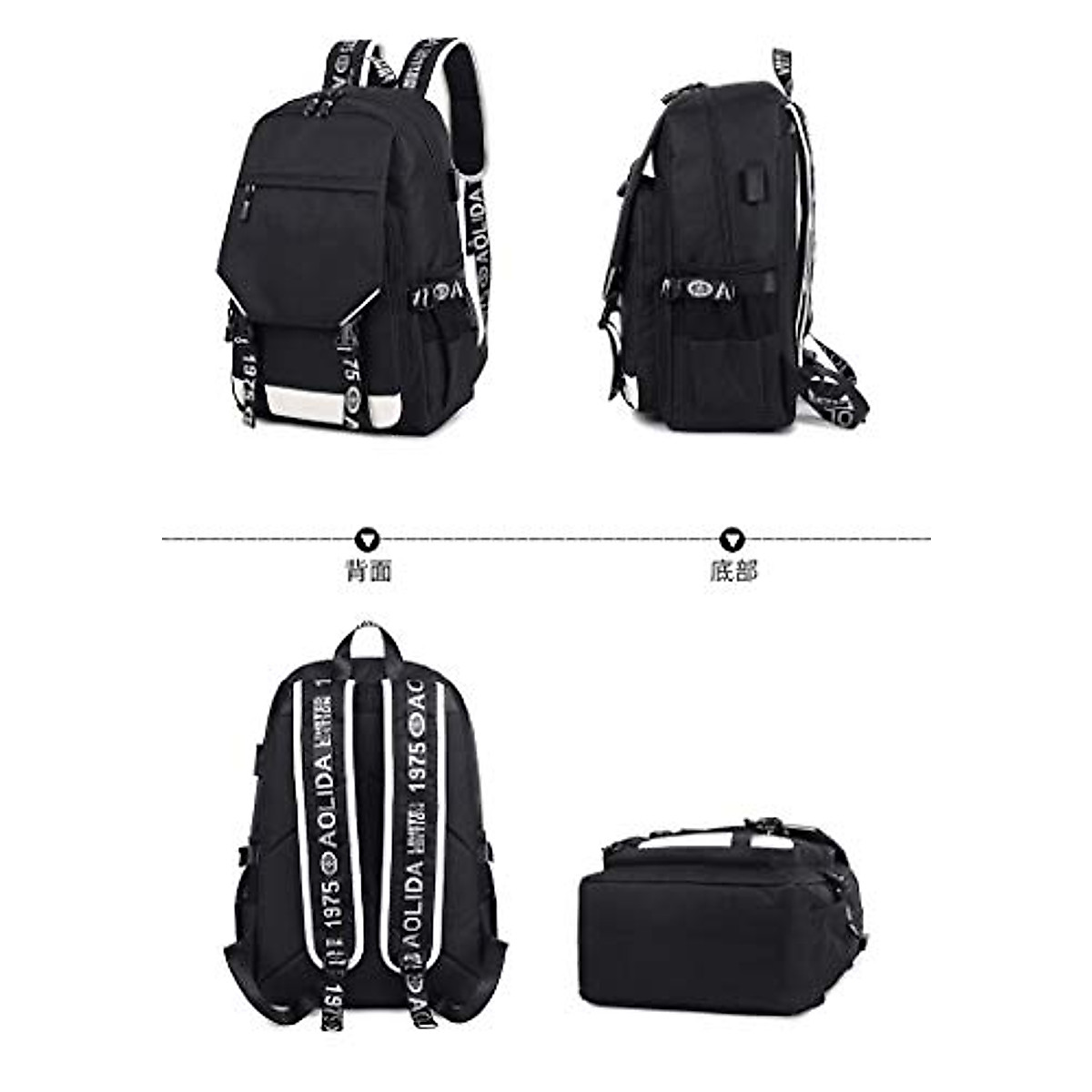 TPSTBAY Anime Seven Deadly Sins Printed Oxford Travel Daypack With USB Charging Port, Casual Laptop Backpack, College Knapsack(8)