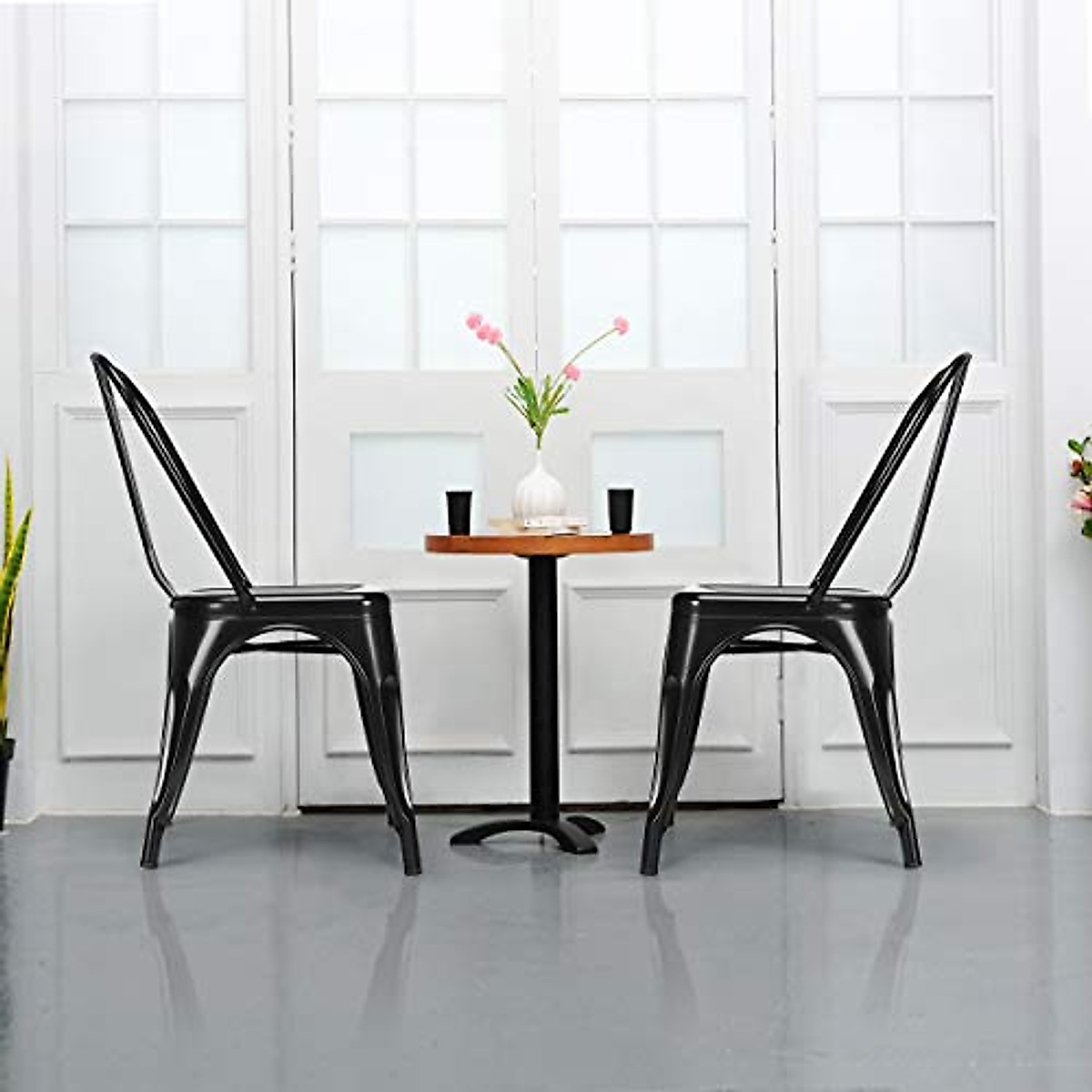 COSTWAY Metal Bar stools Set of 4, with Removable Back, Cafe Side Chairs with Rubber Feet, Stylish and Modern Chairs, for Kitchen, Dining Rooms, and Side Bar