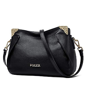 Leather Crossbody Bags for Women, Genuine Full-grain Leather Ladies Fashion Messenger Bags with Adjustable Strap Women's Cowhide Shoulder Bag Womens Cross Body Zipper Purses Designer Satchel (Black)