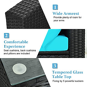 Tangkula 7 Piece Patio Furniture Set, Outdoor Sectional Sofa w/Pillows and Cushions, Wicker Sofa Conversation Set with Coffee Table, Patio Sofa and Tea Table Set for Garden, Lawn